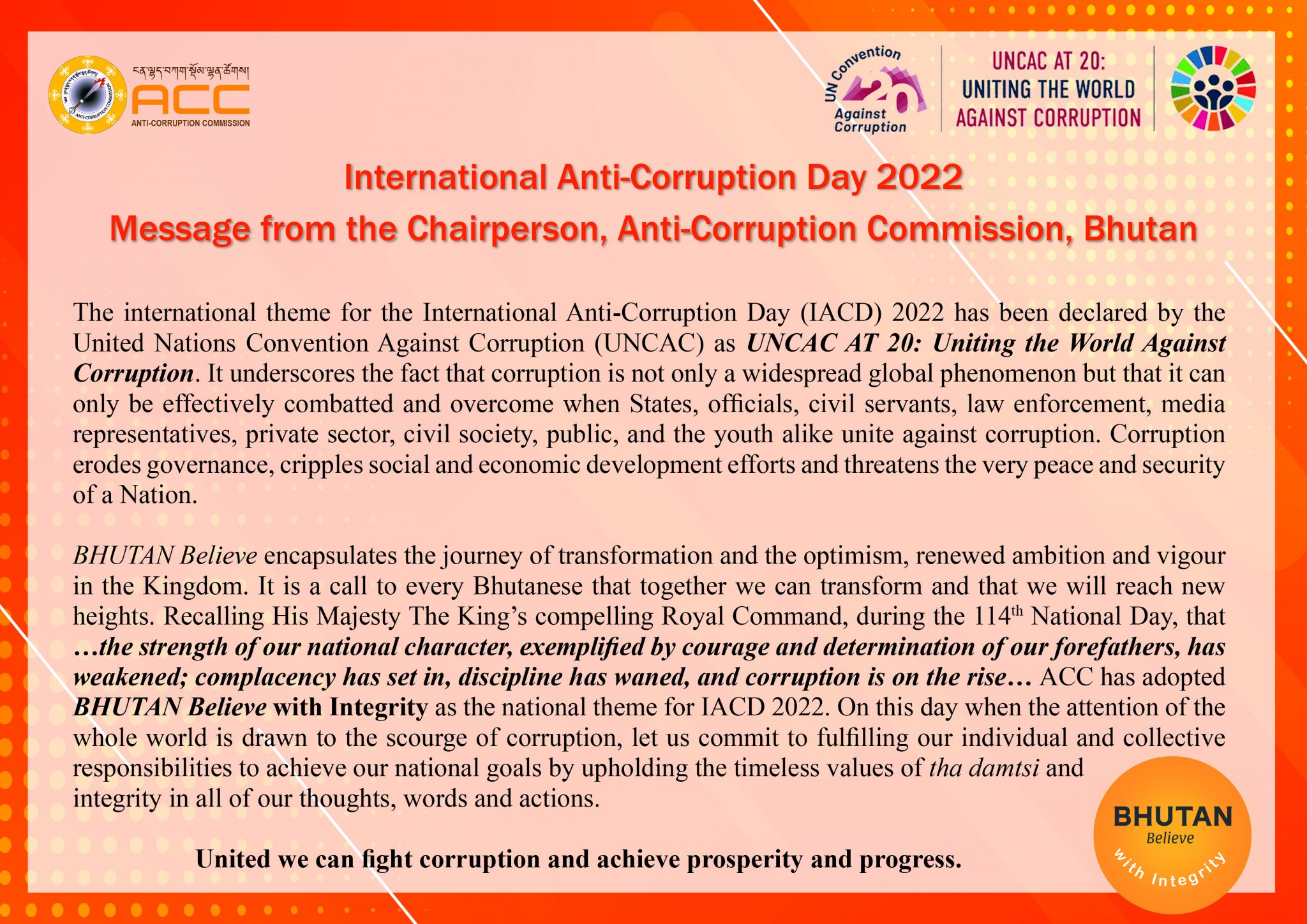 International Anti-Corruption Day 2022 Message from the Chairperson ... International Anti-Corruption Day 2022 Message from the Chairperson ...